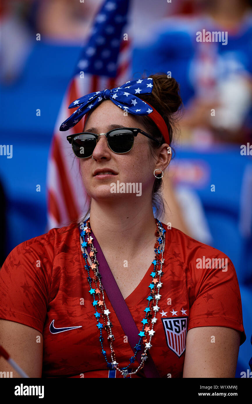 LYON, FRANCE - JULY 02: USA fan before the 2019 FIFA Women's World Cup ...