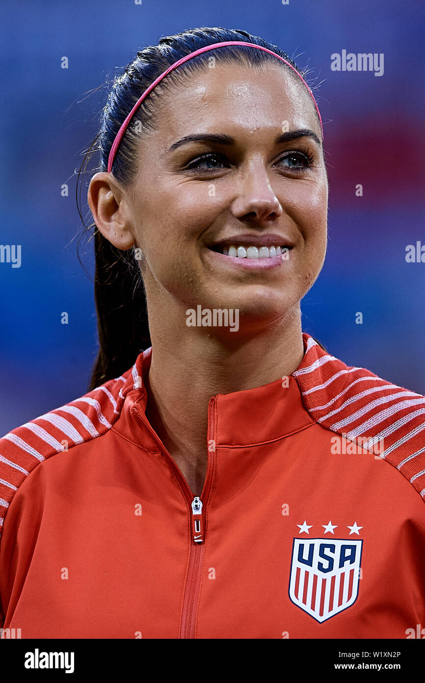 LYON, FRANCE - JULY 02: Alex Morgan of USA smiles prior to the 2019 ...