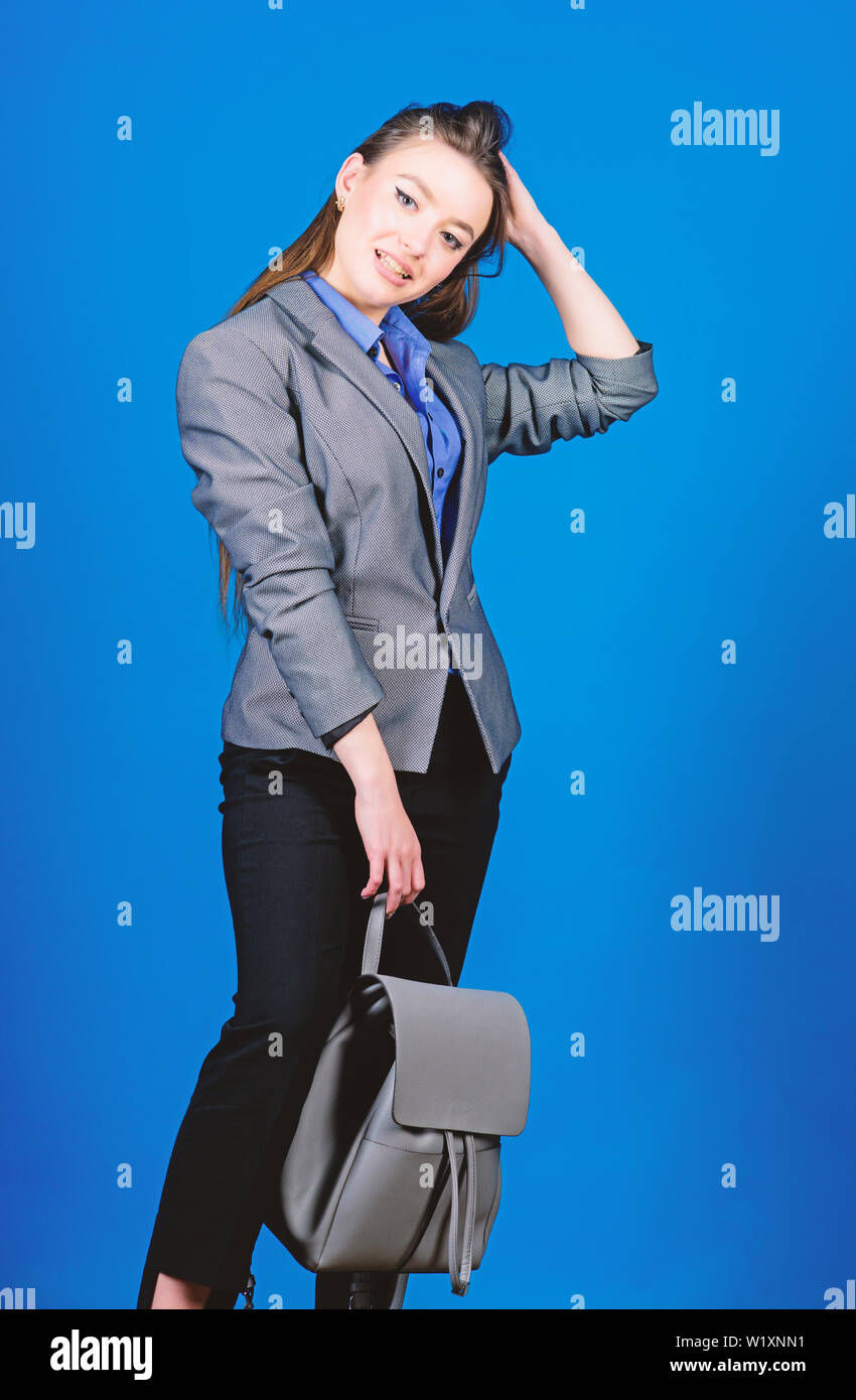 Formal style accessories. Backpack for daily modern urban life. Woman ...