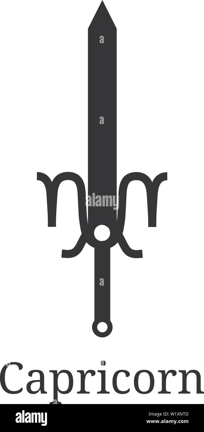 Capricorn Sword Icon. Silhouette of Zodiacal Weapon. One of 12 Zodiac ...