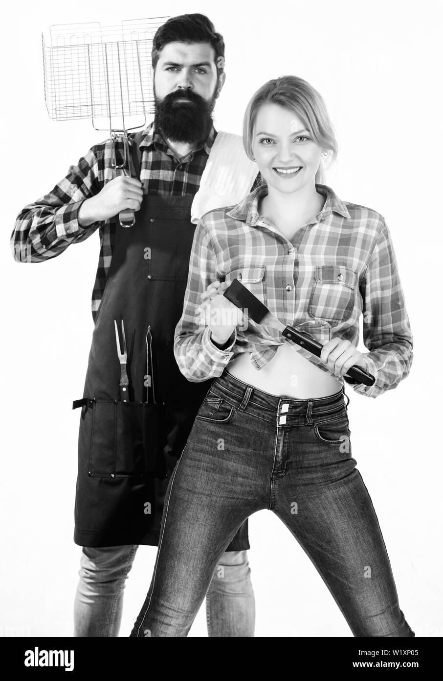 Backyard barbecue party. Cooking together. Essential barbecue dishes ...