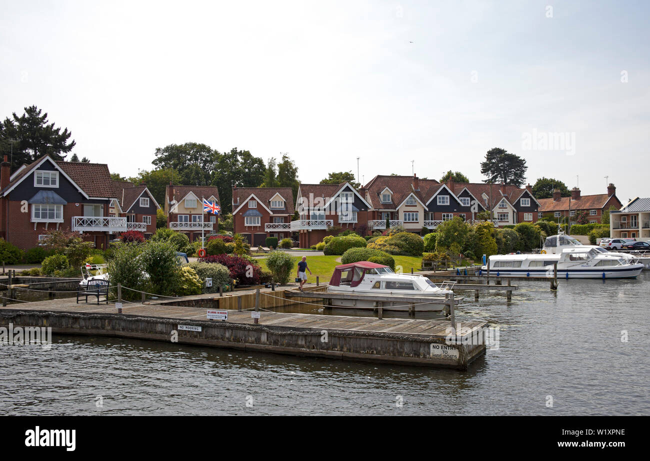 Wroxham, houses with boat mooring, Norfolk Broads, England, UK Stock ...