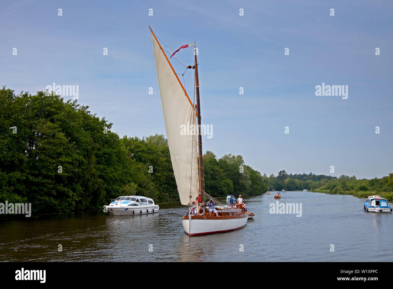 Wherry sailing ship, White Moth, Norfolk Broads, England, UK Stock ...