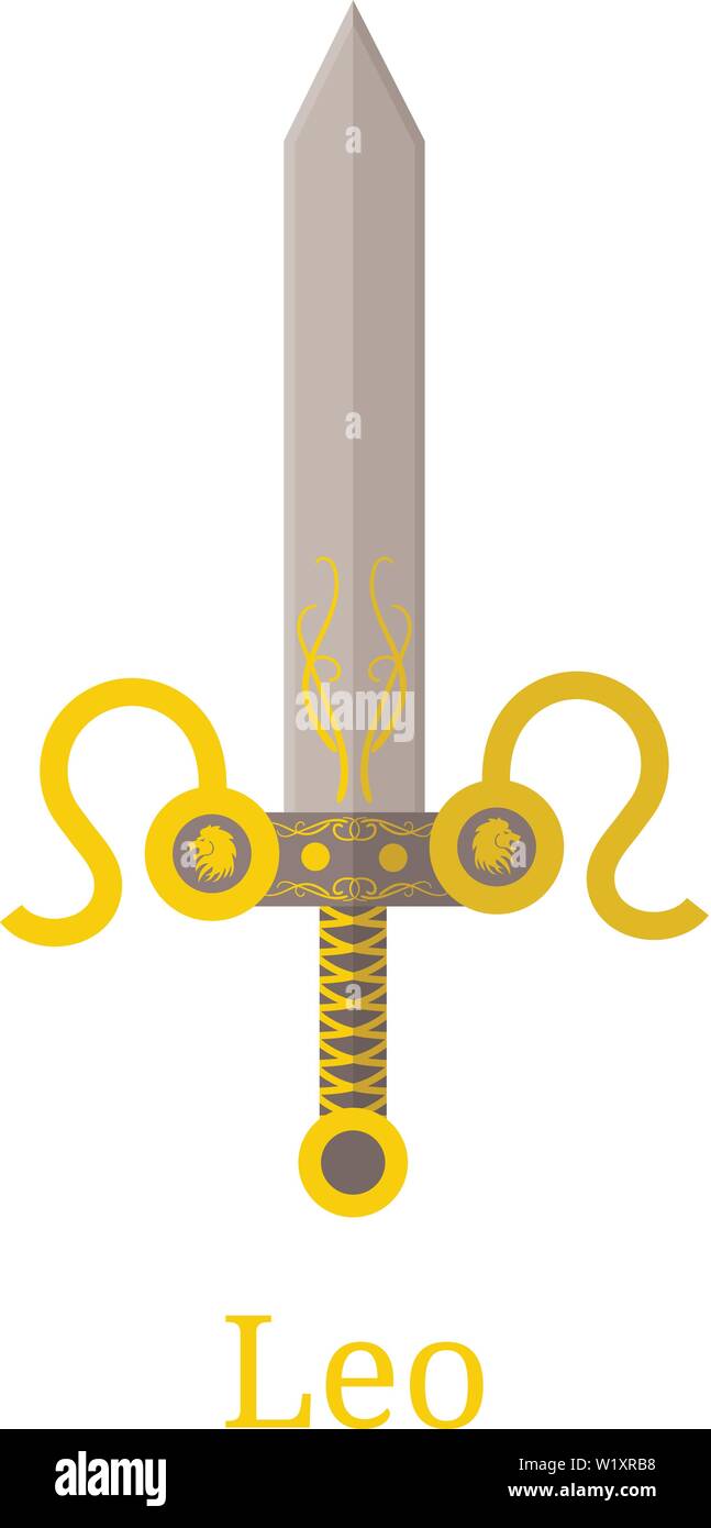Leo Sword. Zodiac Sign. Flat Cartoon Zodiacal Weapon. One of 12 Zodiac ...