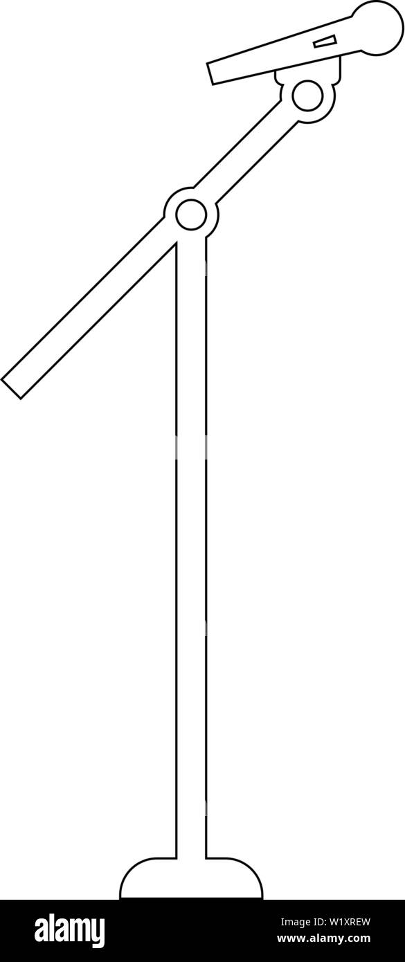 Outline Stage Microphone and Stand isolated on white background. Vector ... Outline Stage Microphone and Stand isolated on white background. Vector ...