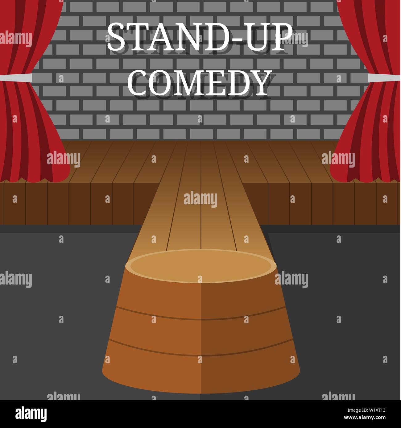 Stand-Up Comedy Vector Interior. Theater Scene with Red Curtains and ...