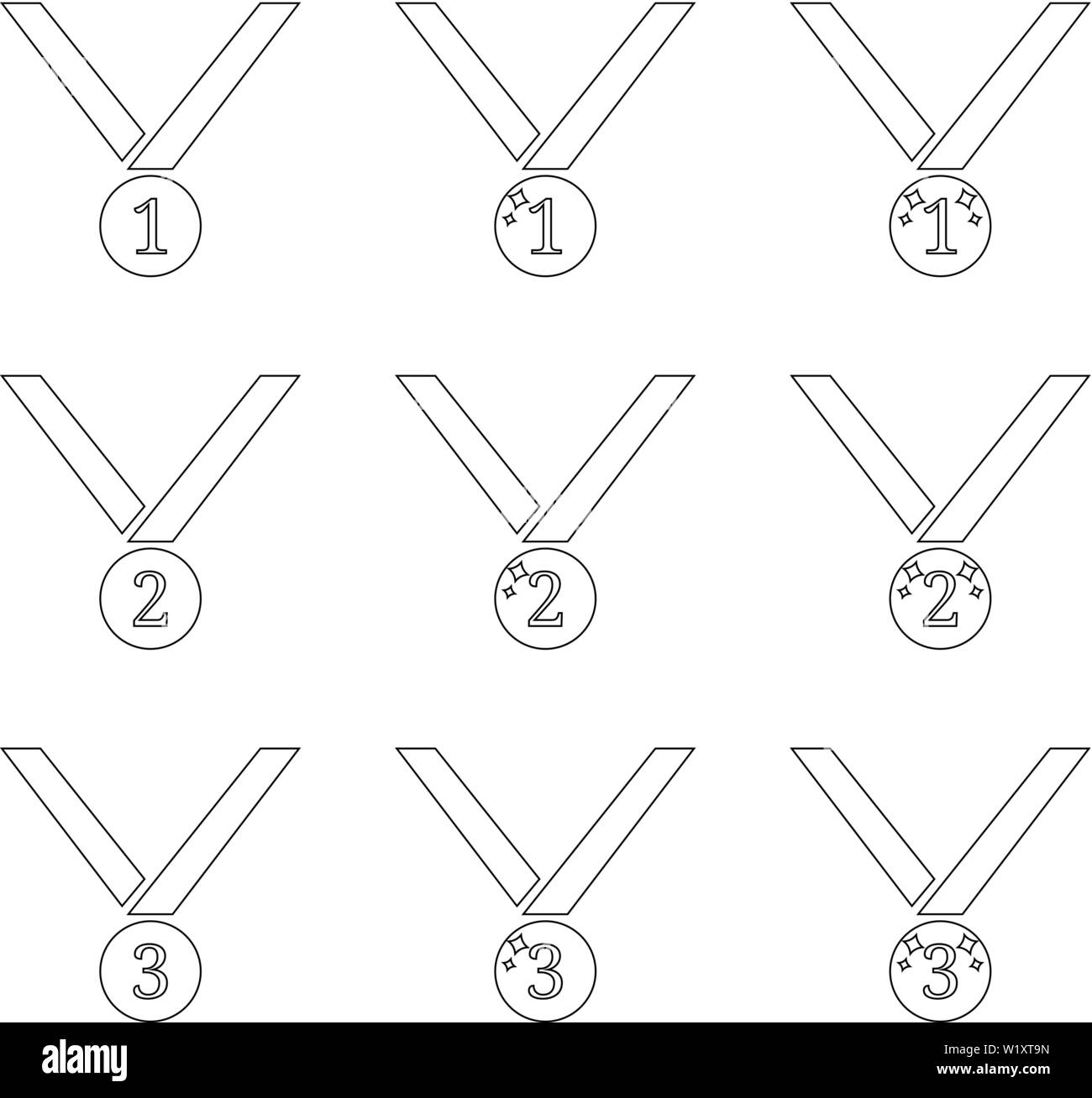 Set of medal icons isolated on white background. First, second, third ...