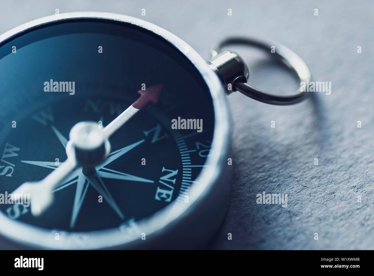 black compass close-up shows the direction to move Stock Photo - Alamy