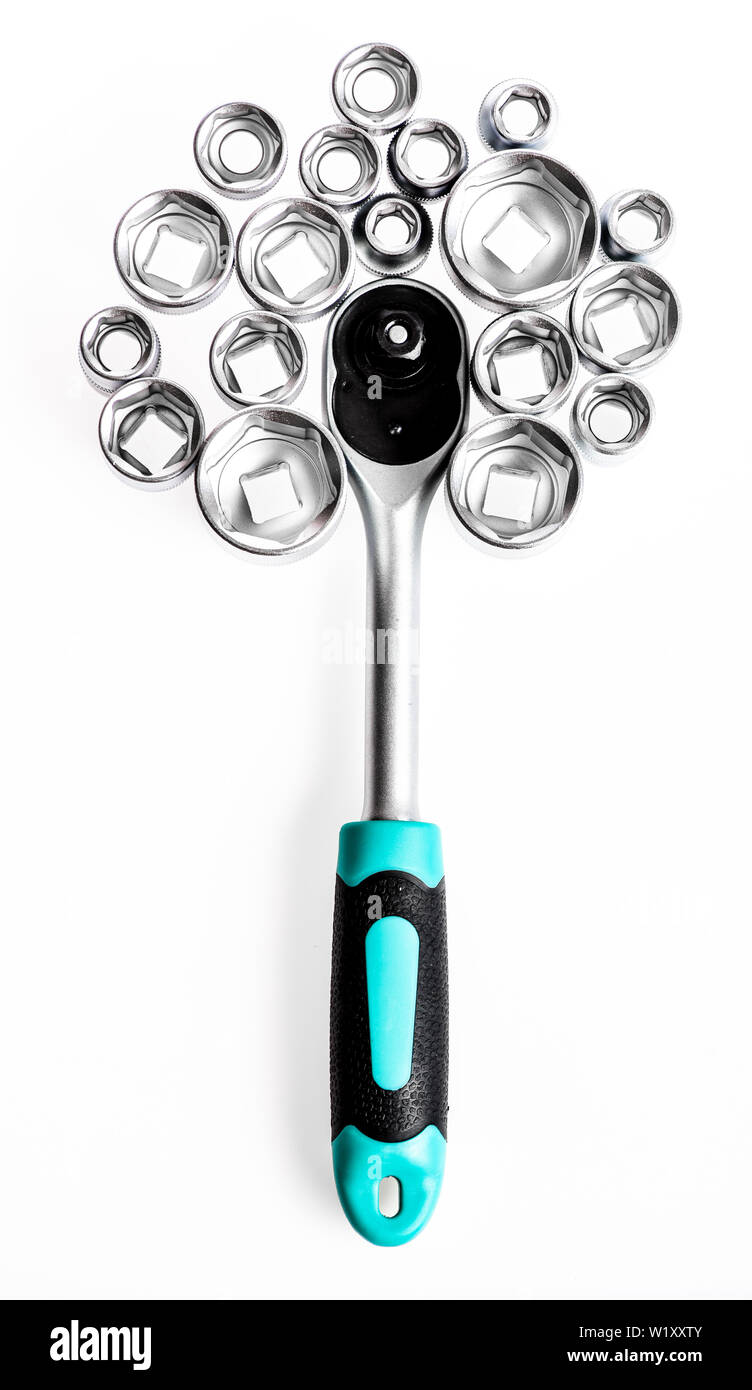 Ratchet wrench. Steel made no skid threaded handle without slipping ...