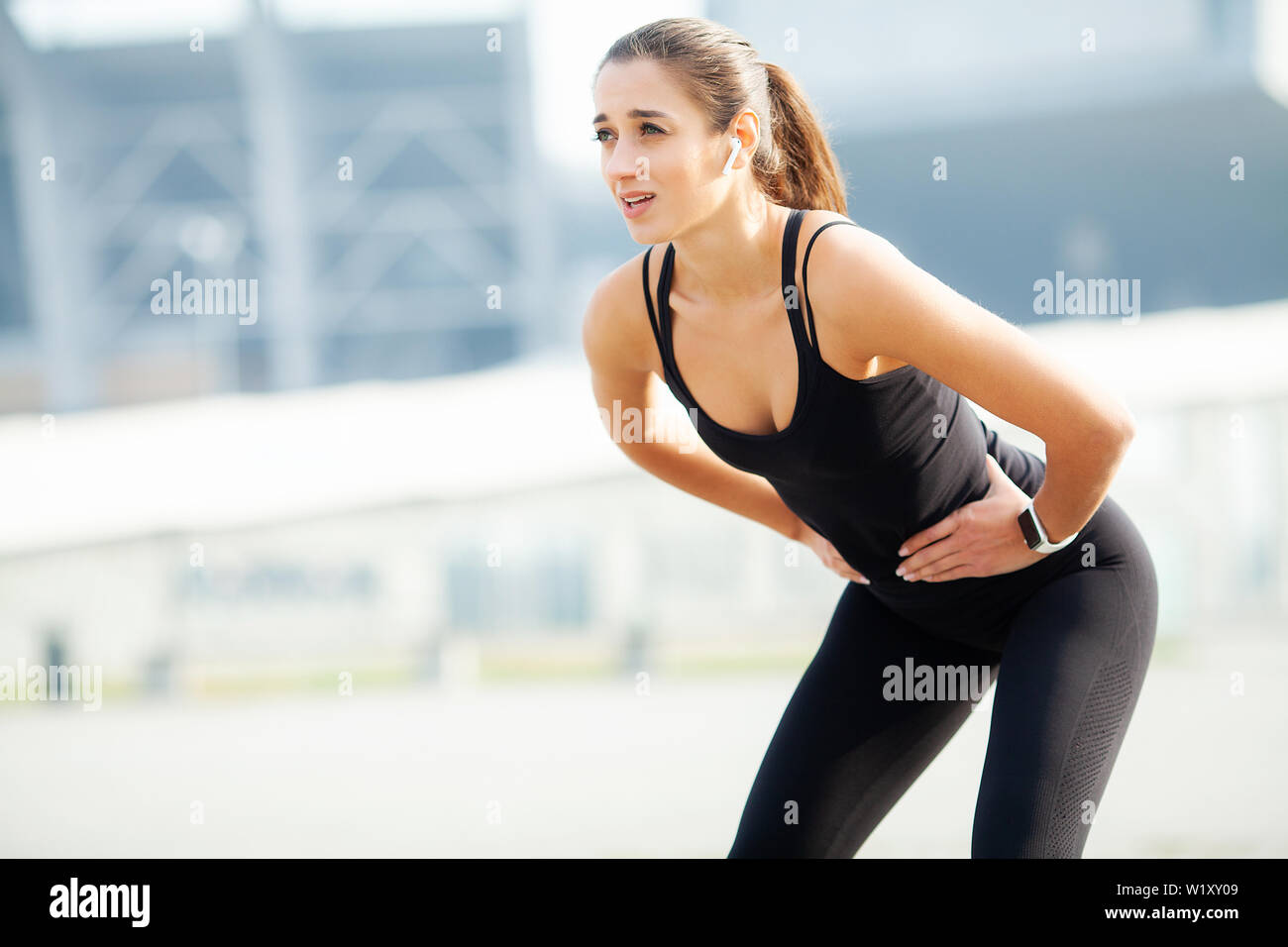 Fitness. Woman Doing Workout Exercise On Street Stock Photo - Alamy
