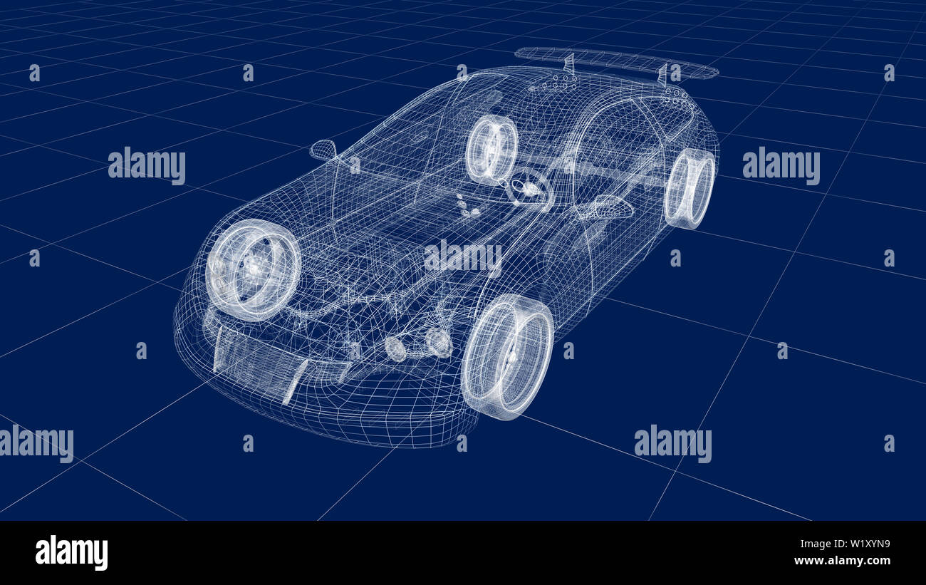 Transparent car design, wire model.3D illustration. My own car design ...
