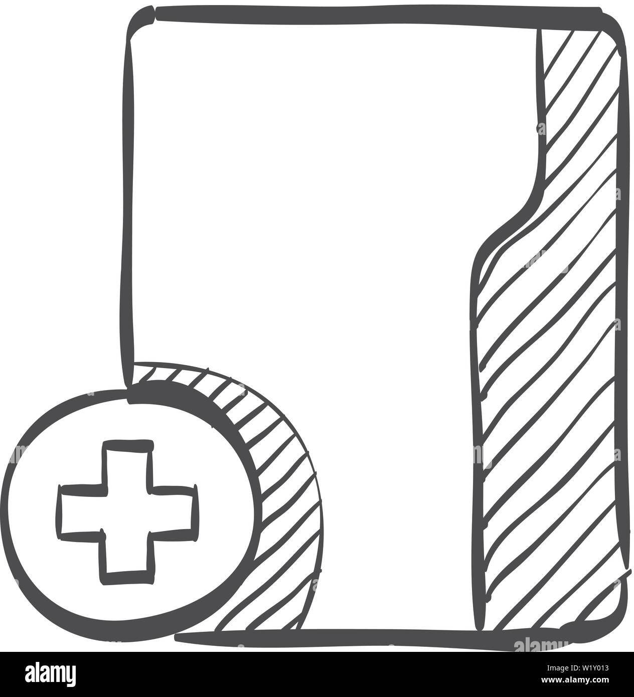 Folder icon in doodle sketch lines. Computer office files binder add ...