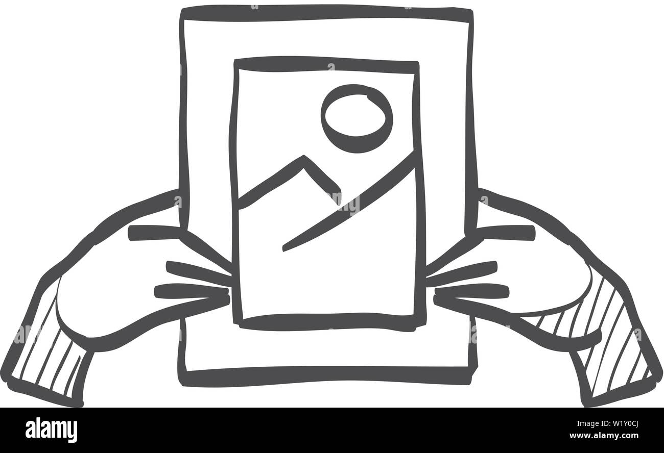 Hand holding painting icon in doodle sketch lines. Business concept ...