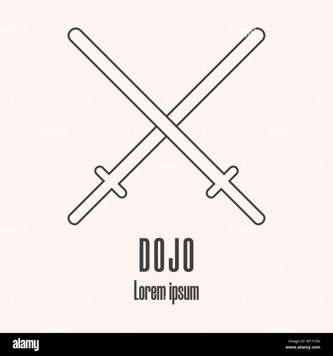 Line style icon of a bamboo swords. Dojo logo. Clean and modern vector ...