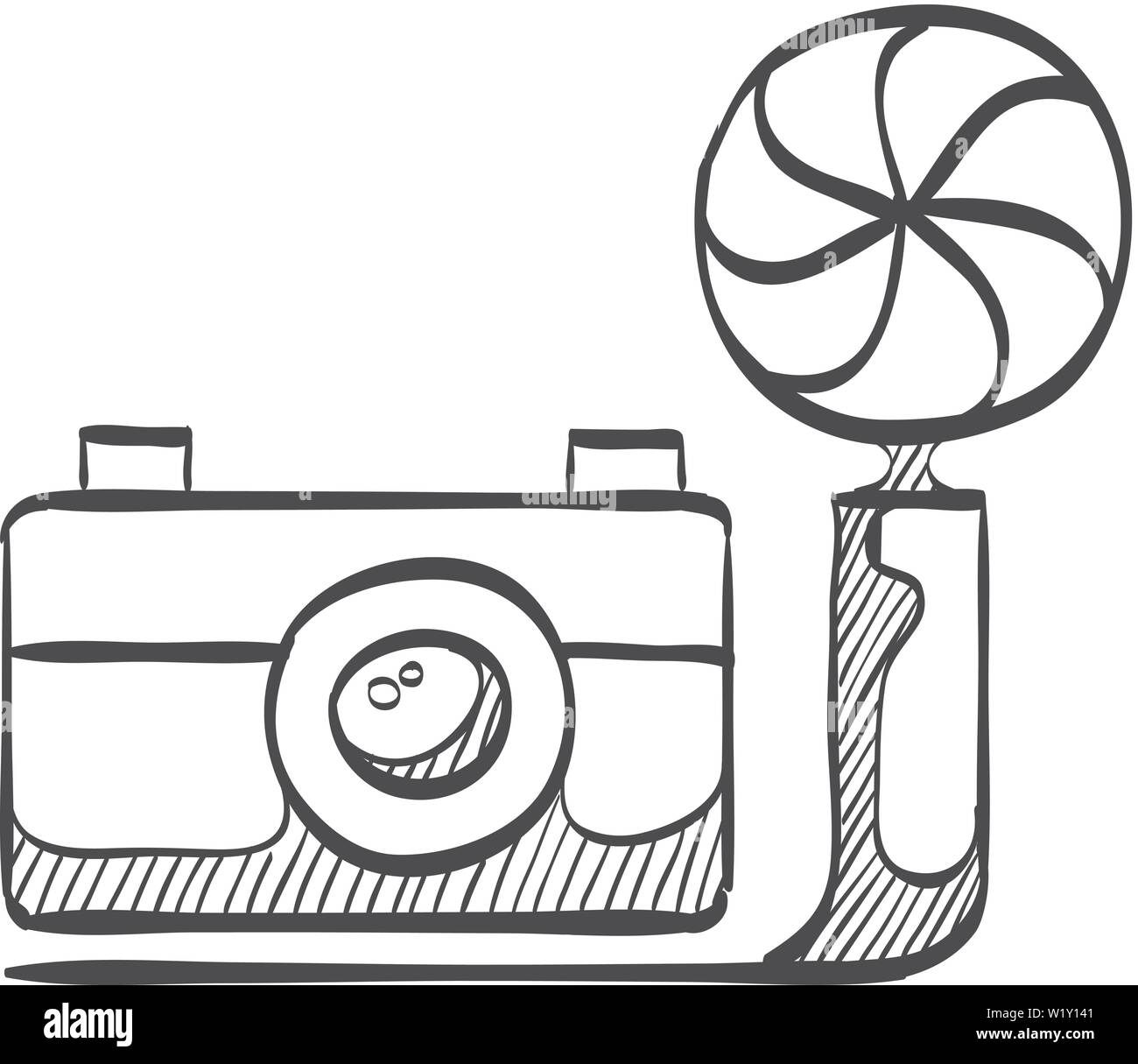 Old camera icon in doodle sketch lines. Photography picture electronic ...