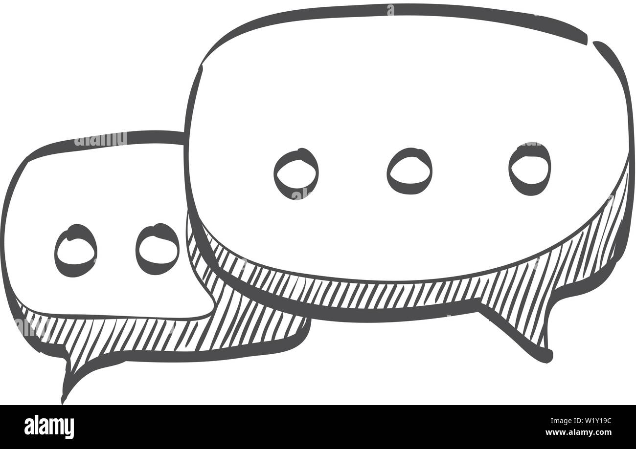 Chat sign icon in doodle sketch lines. Communication conversation ...