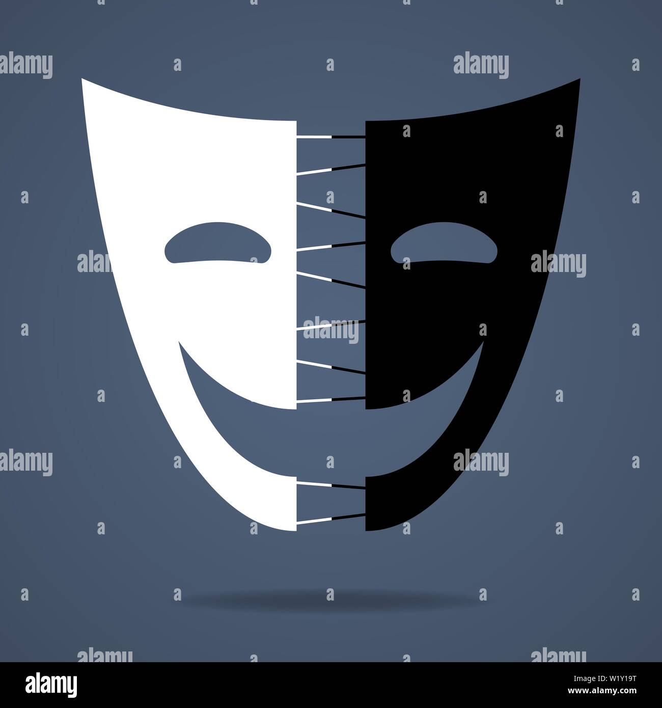 Theatrical mask icon. Two parties of mask. Black and white, the good ...