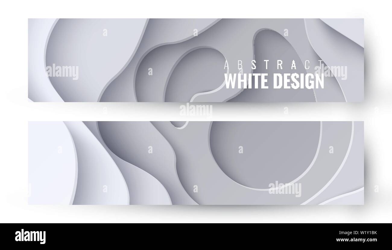 Set of two abstract white paper cut banners. Vector geometric layered ...