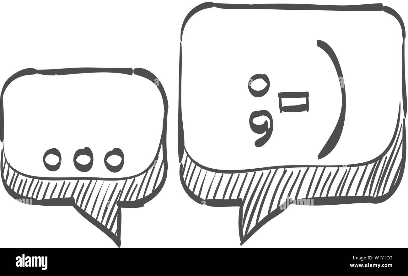 Chatting icon in doodle sketch lines. Text bubbles communication ...