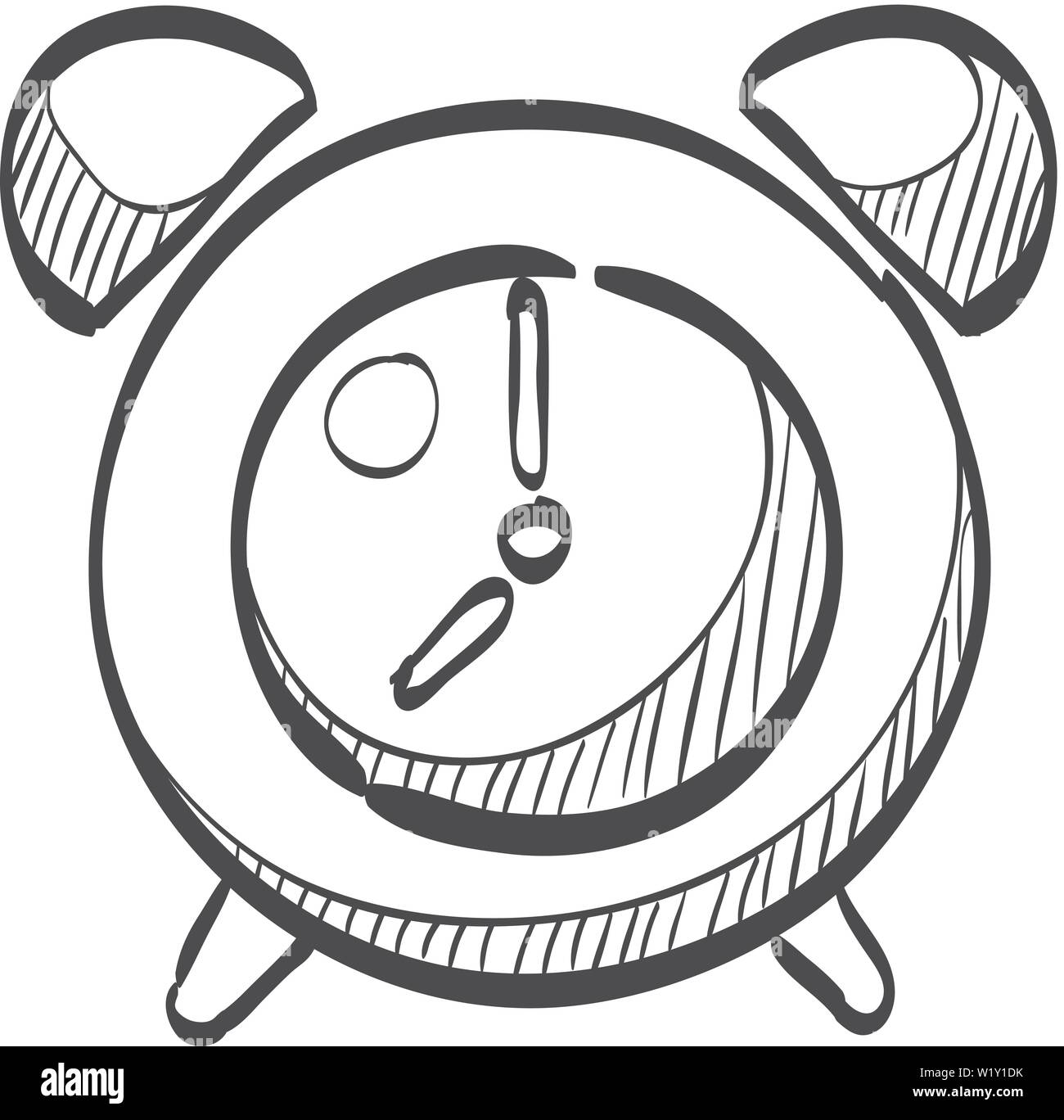 Clock icon in doodle sketch lines. Alarm waking wall time deadline ...
