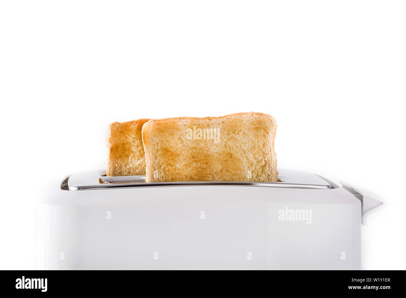 Toasted toast bread in white toaster isolated on white background Stock ...