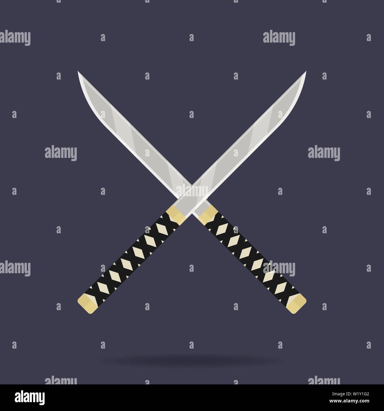 Crossed knives icon. Ninja weapon. Samurai equipment. Cartoon style ...