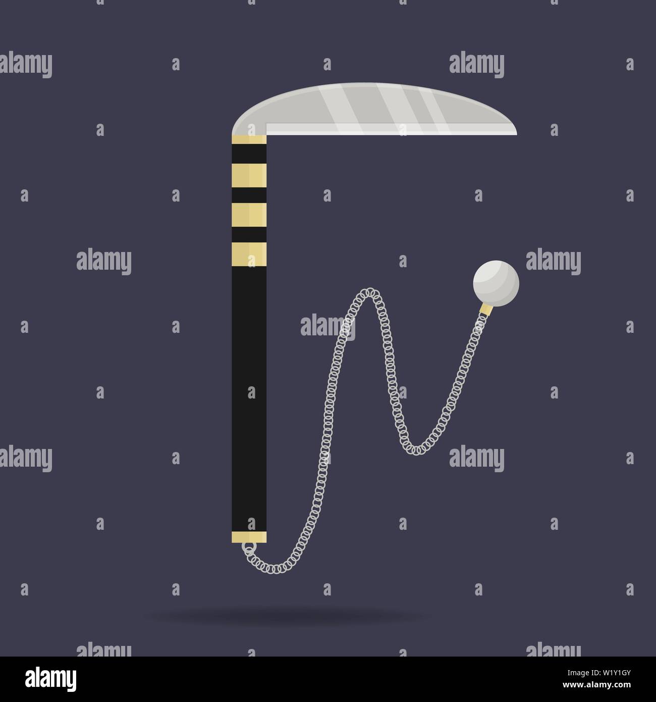 Kusarigama icon. Ninja weapon. Samurai equipment. Cartoon style. Clean ...