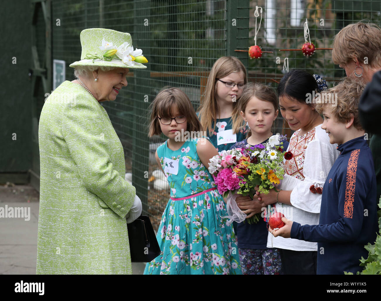 Queen Elizabeth II during a visit to Gorgie City Farm in Edinburgh ...