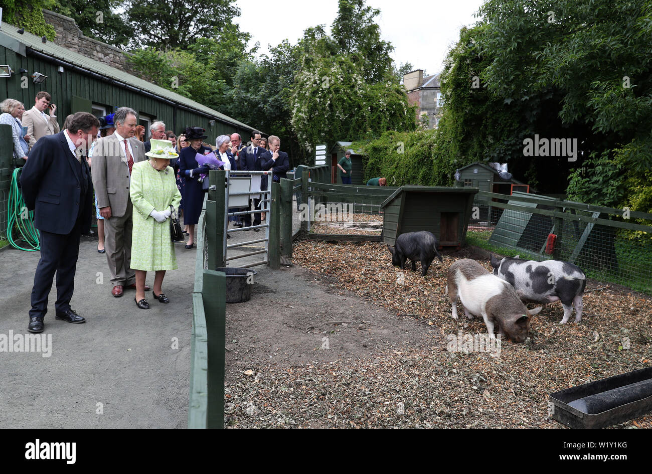 Queen Elizabeth II during a visit to Gorgie City Farm in Edinburgh ...