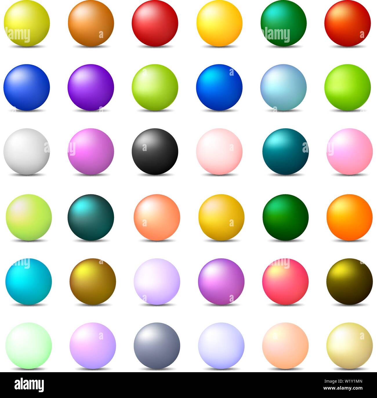 Collection of 36 Colorful Realistic Spheres isolated on white ...