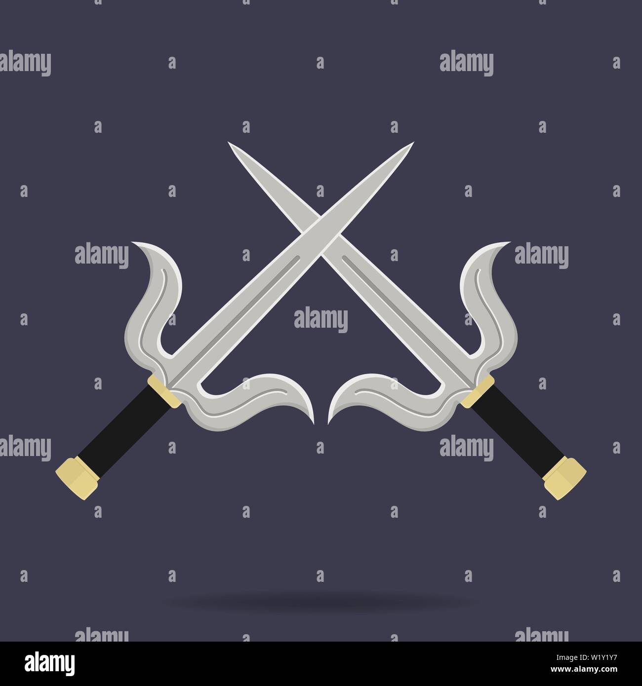 Crossed sai icon. Ninja weapon. Samurai equipment. Cartoon style. Clean ...