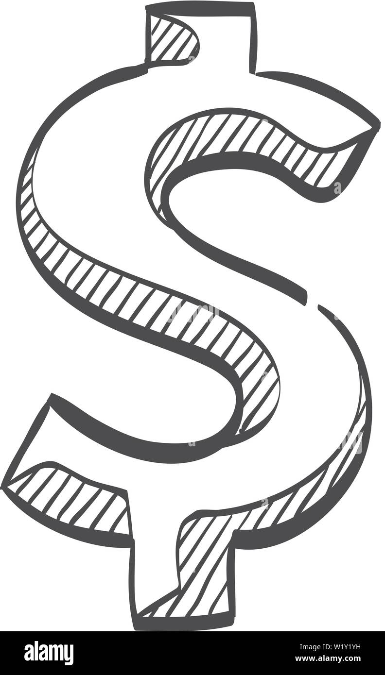 Dollar sign icon in doodle sketch lines. USD, America Stock Vector ...