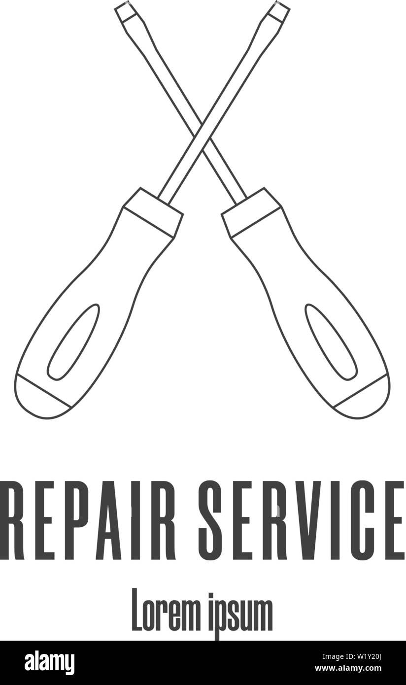 Line style icons of a crossed screwdrivers. Repair service logo. Clean ...