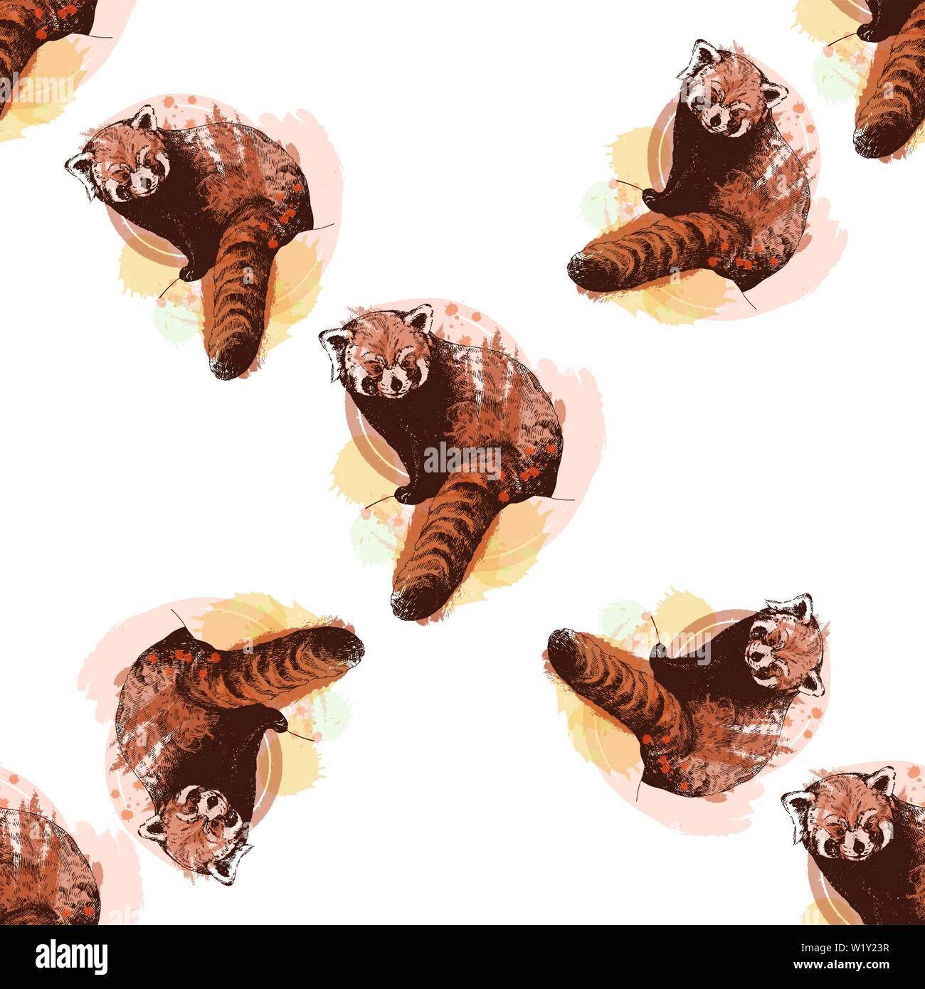 Seamless pattern of hand drawn sketch style red pandas isolated on ...