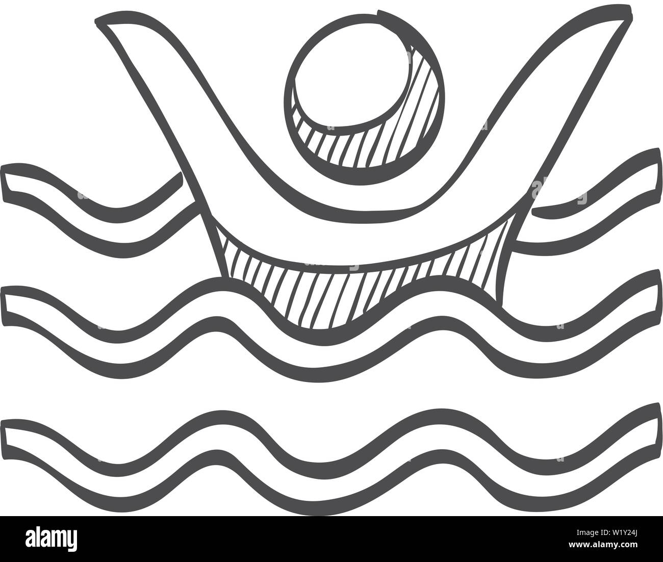 Drowned man icon in doodle sketch lines. People accident water sea ...