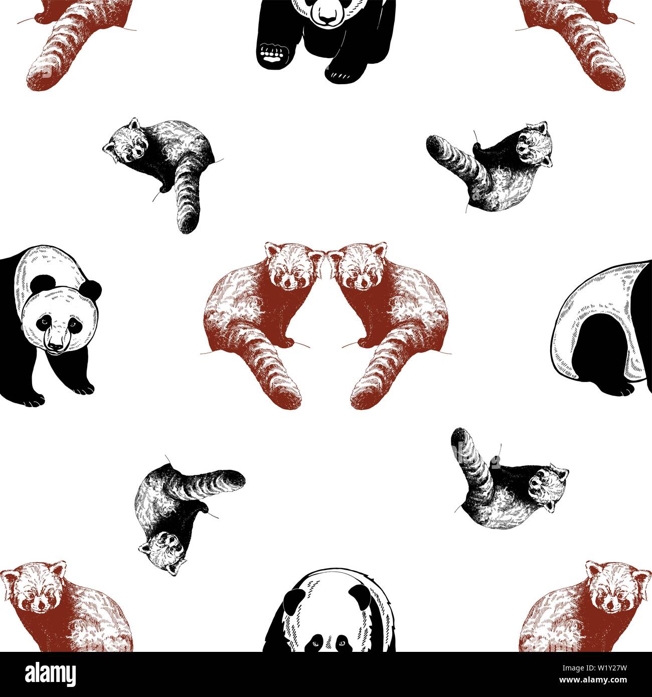 Seamless pattern of hand drawn sketch style pandas isolated on white ...