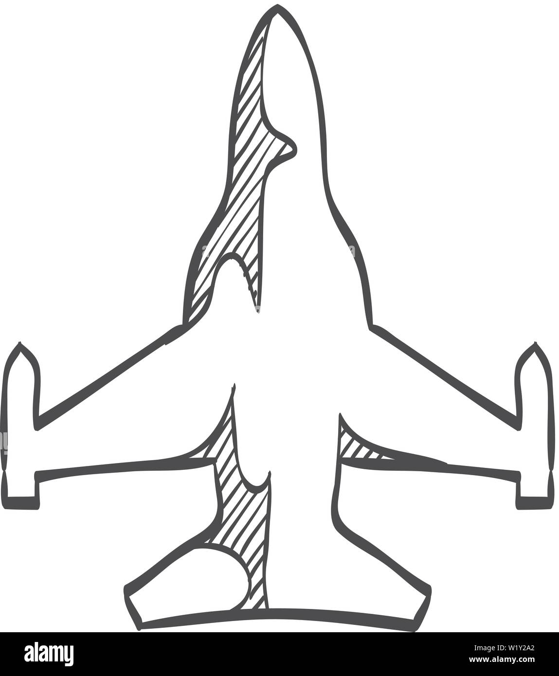 Fighter jet icon in doodle sketch lines. Aircraft military attack ...