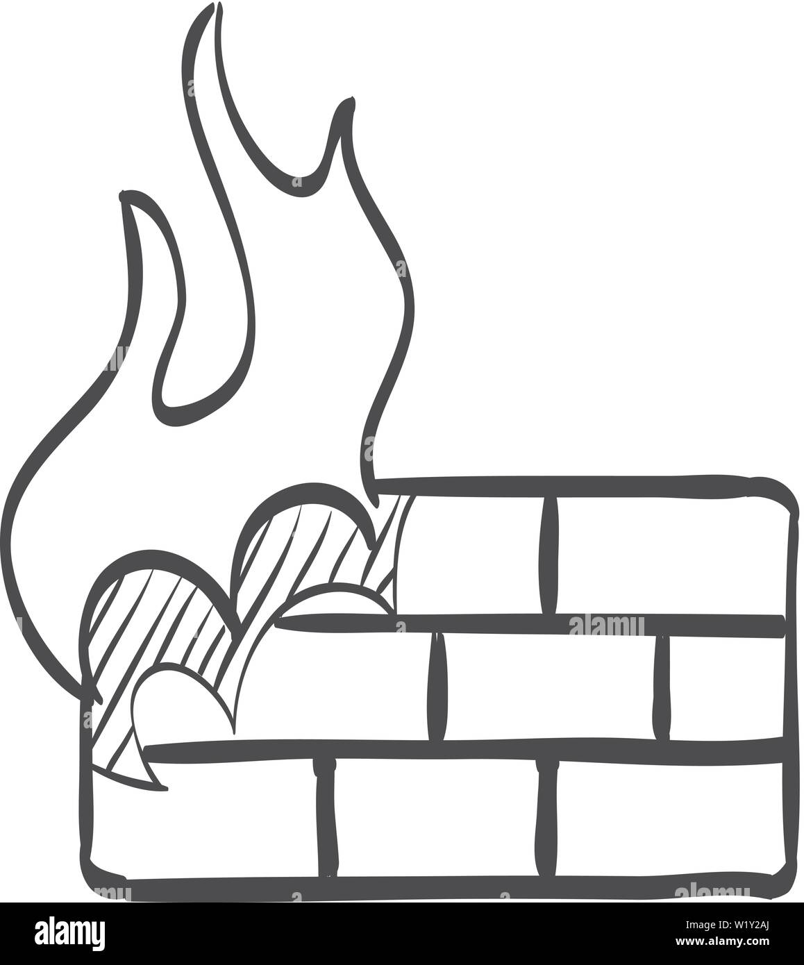 Firewall icon in doodle sketch lines. Computer network, internet ...