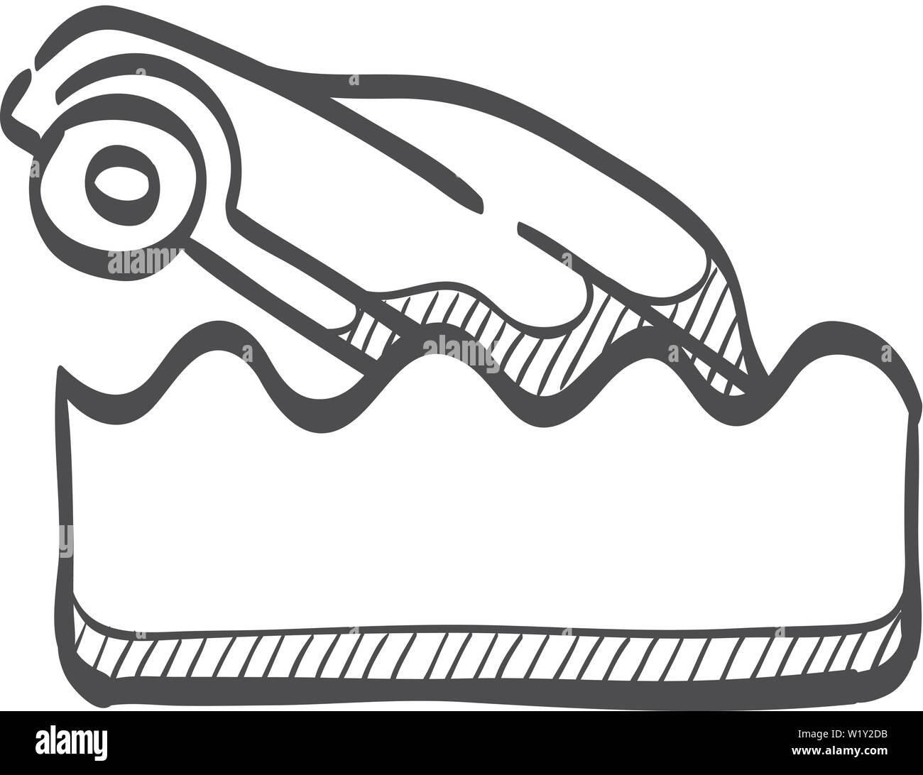 Drowned car icon in doodle sketch lines. Automotive natural accident ...