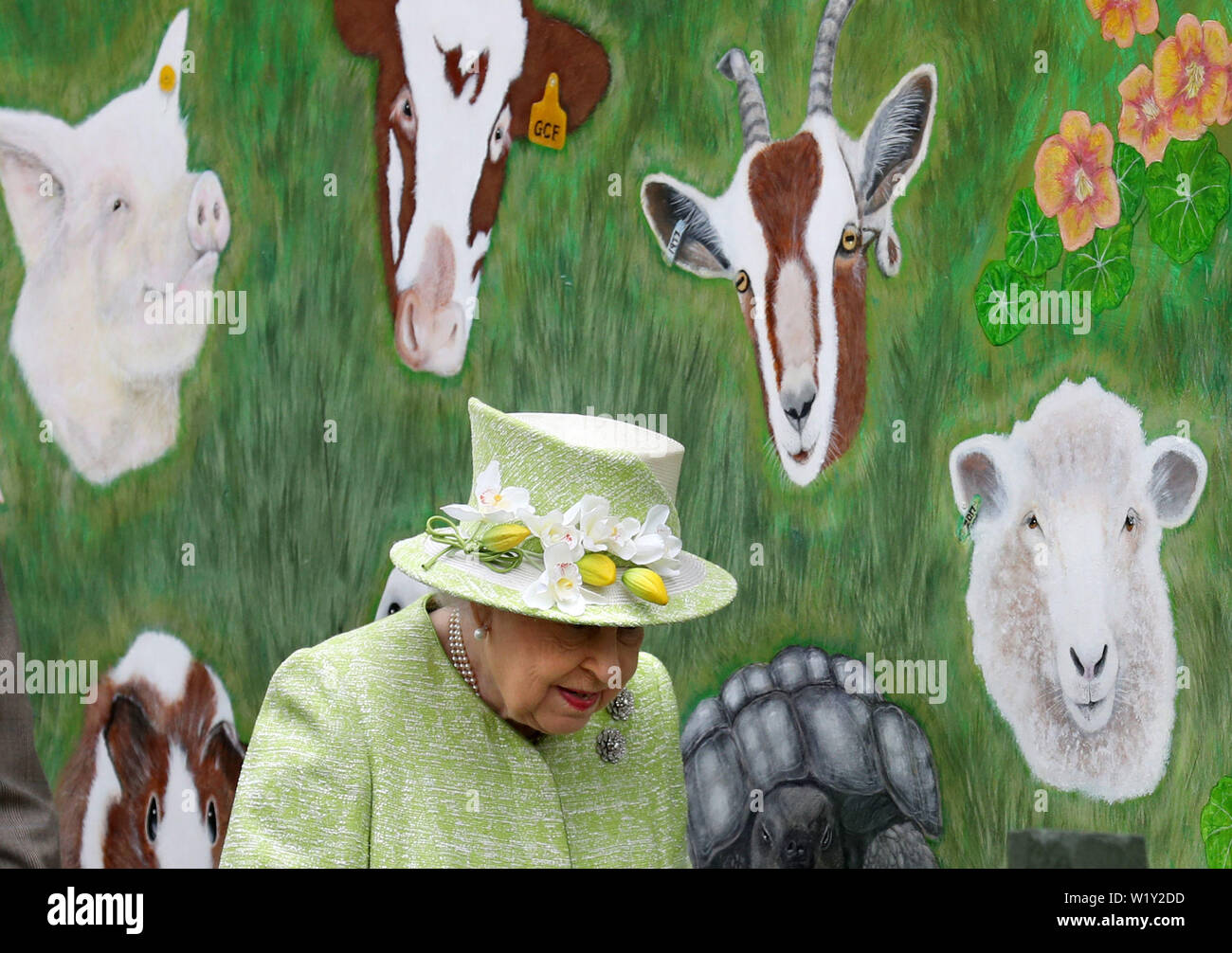 Queen Elizabeth II during a visit to Gorgie City Farm in Edinburgh ...