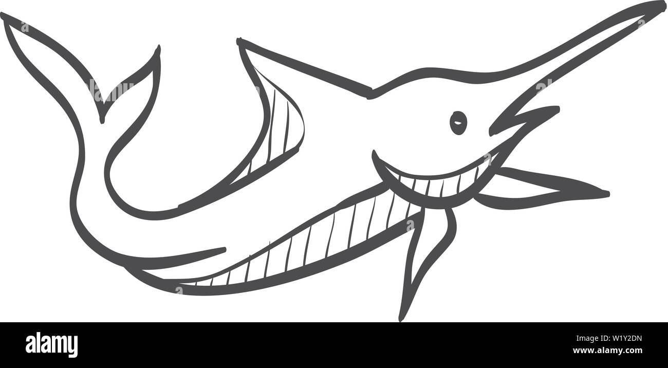 Fish icon in doodle sketch lines. Sea creature animal cute pets Stock ...