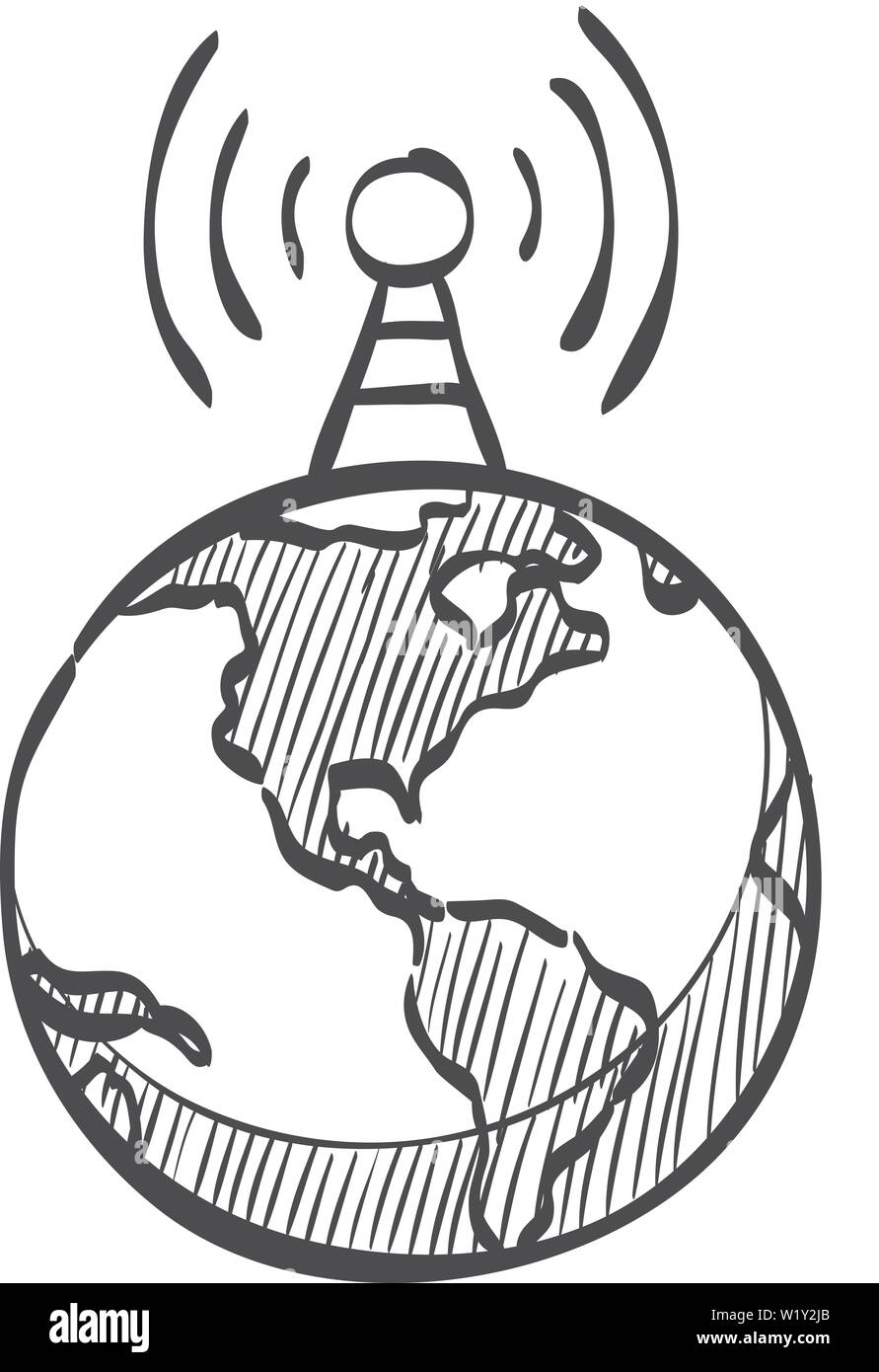 Globe icon in doodle sketch lines. Earth map kartography education ...