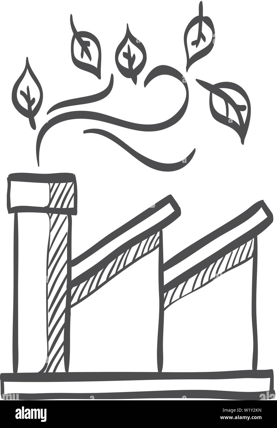 Green factory icon in doodle sketch lines. Industrial environment ...