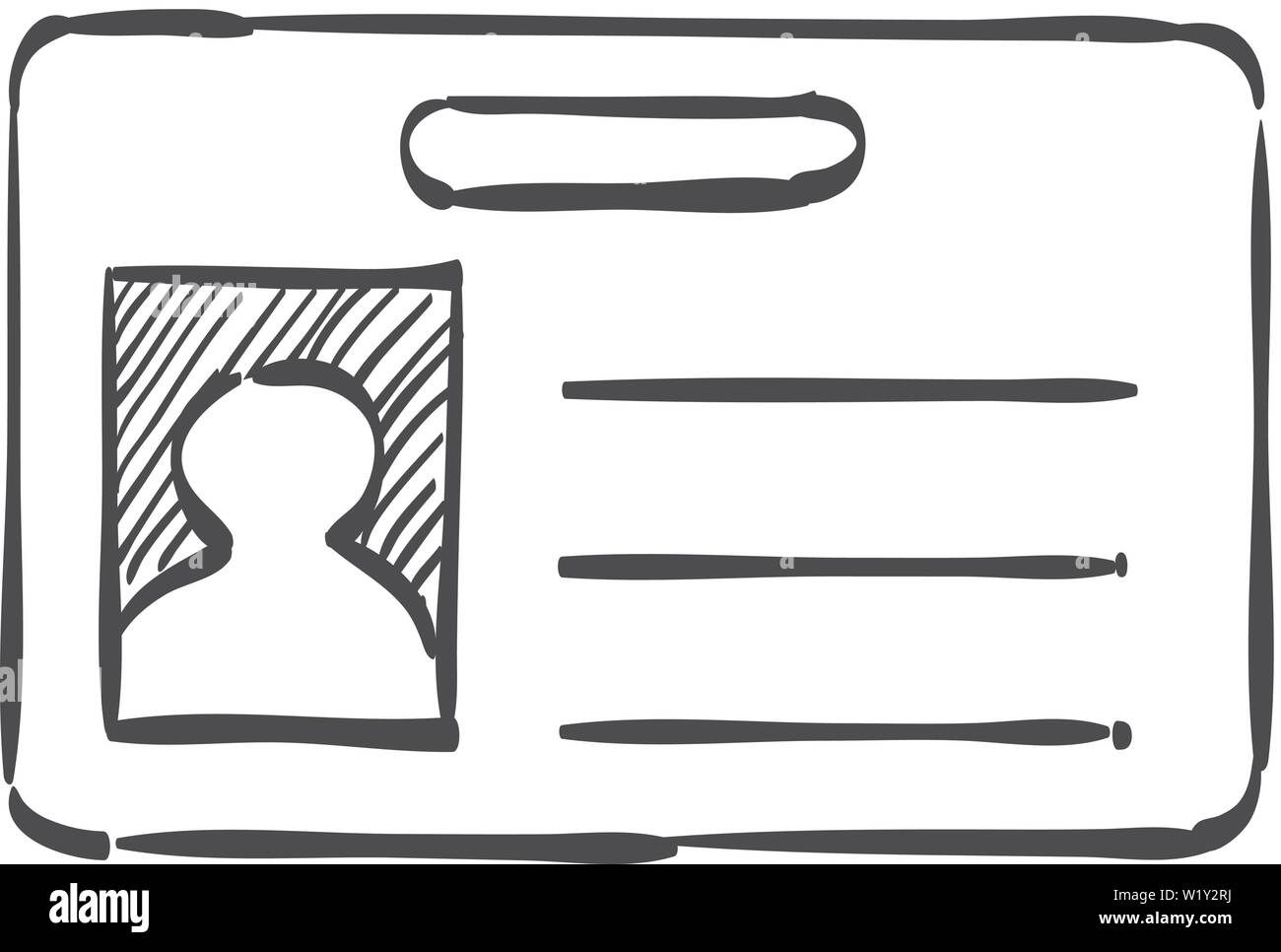 ID Card icon in doodle sketch lines. Identity office worker businessman ...