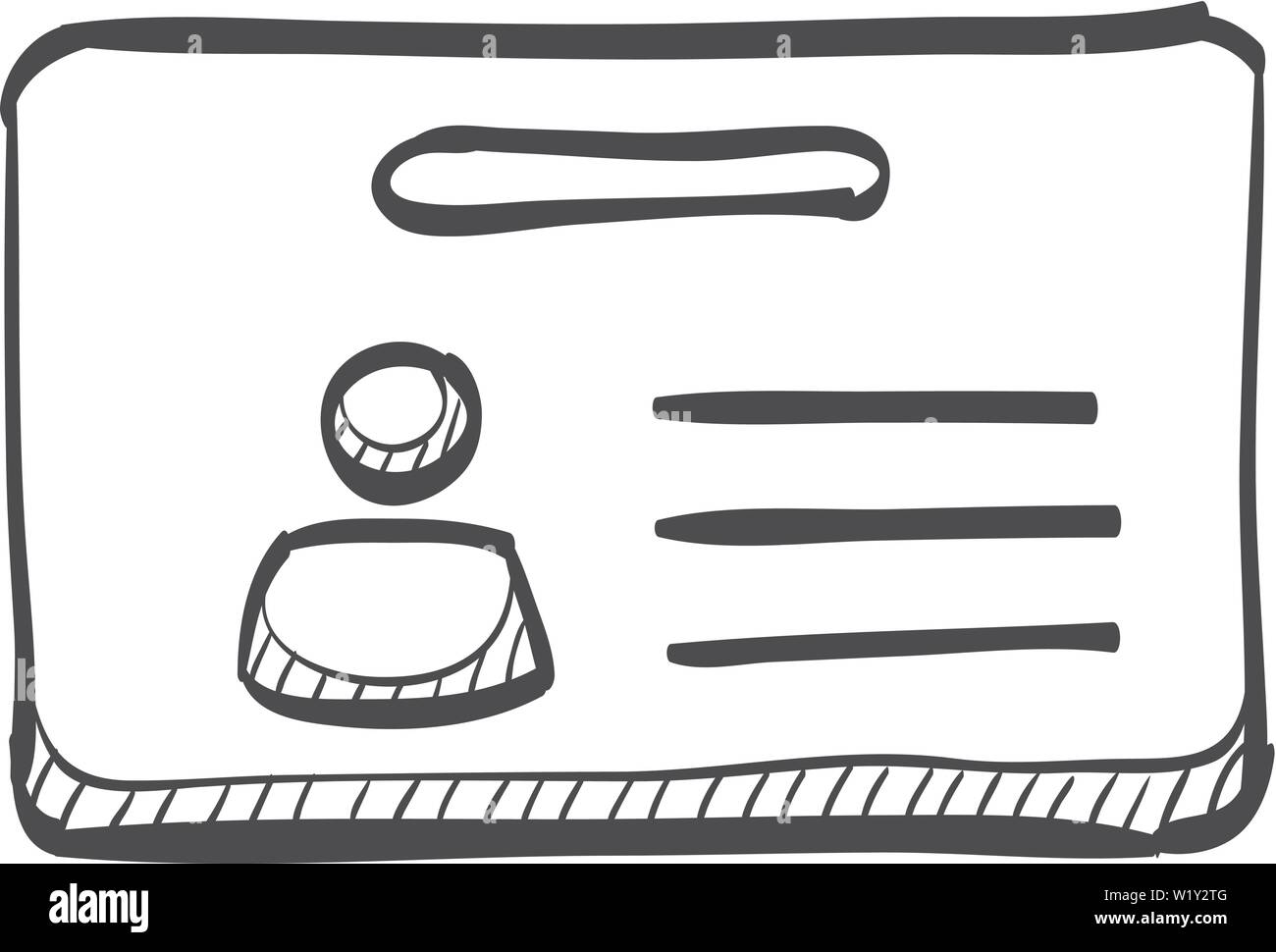 ID Card icon in doodle sketch lines. Identity office worker businessman ...
