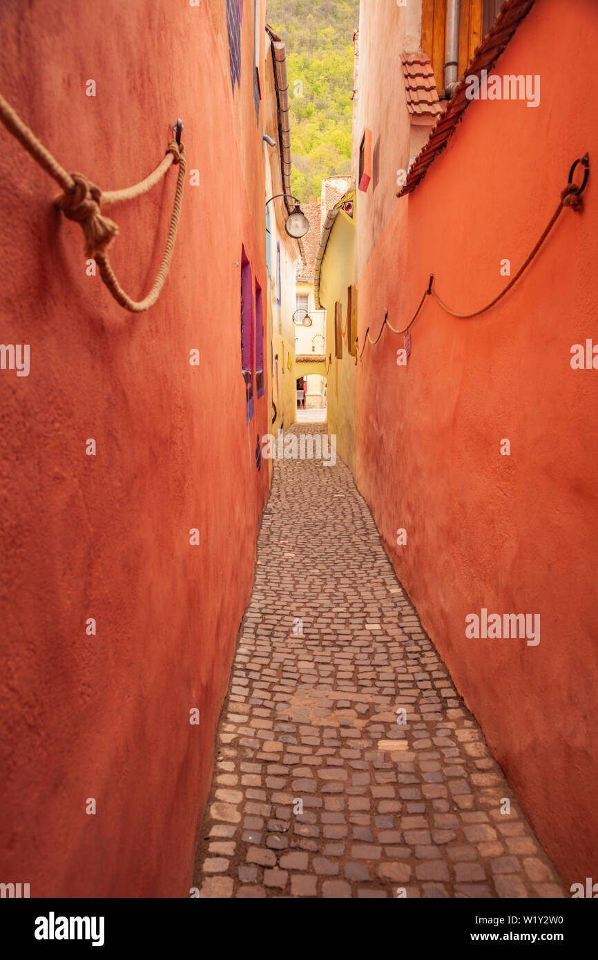 Strada Sforii - the narrowest street in Brasov. Brasov, Brasov County ...