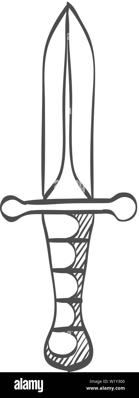 Knife icon in doodle sketch lines. Weapon assault battle danger dagger ...