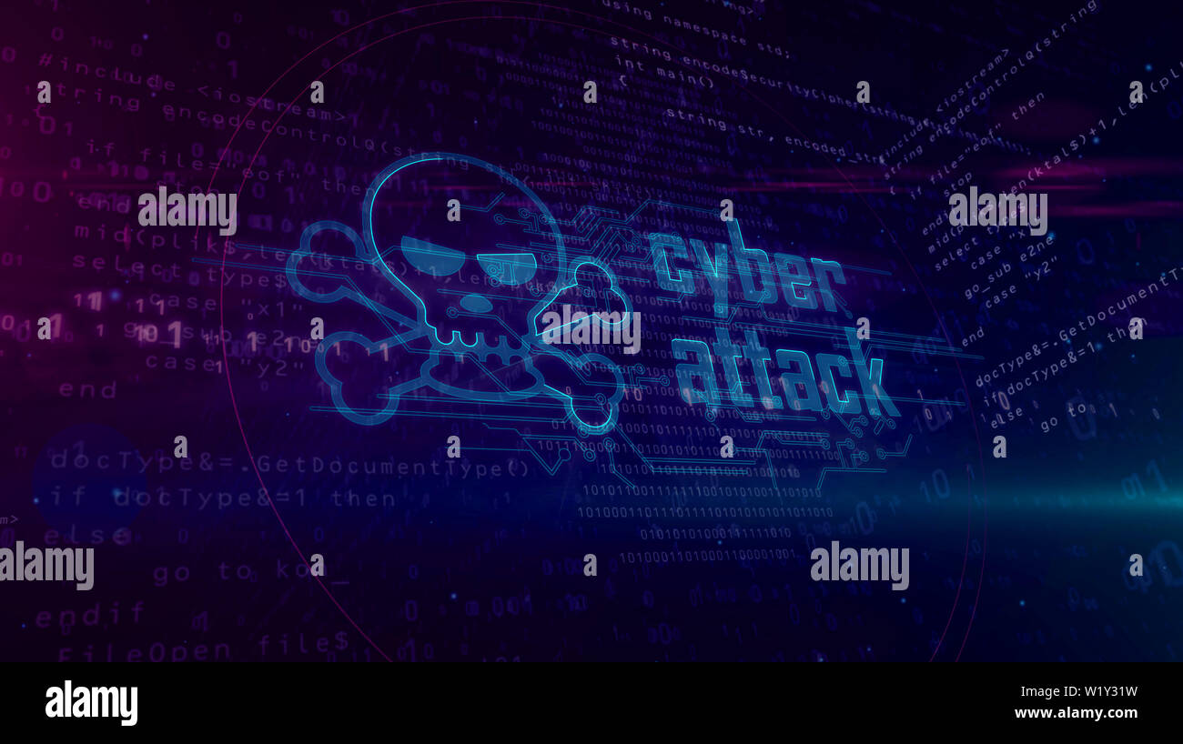 Cyber attack hologram on digital background. Danger alert, threat ...