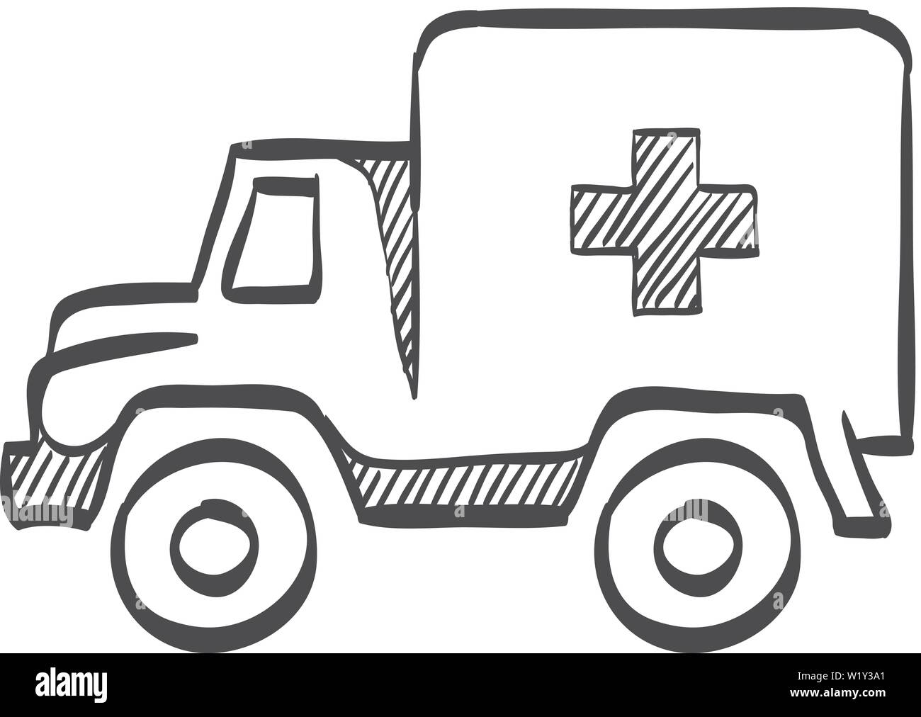 Military ambulance icon in doodle sketch lines. Vintage truck vehicle ...