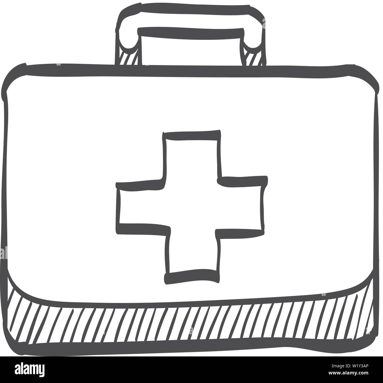 Medical case icon in doodle sketch lines. Health care equipment storage ...
